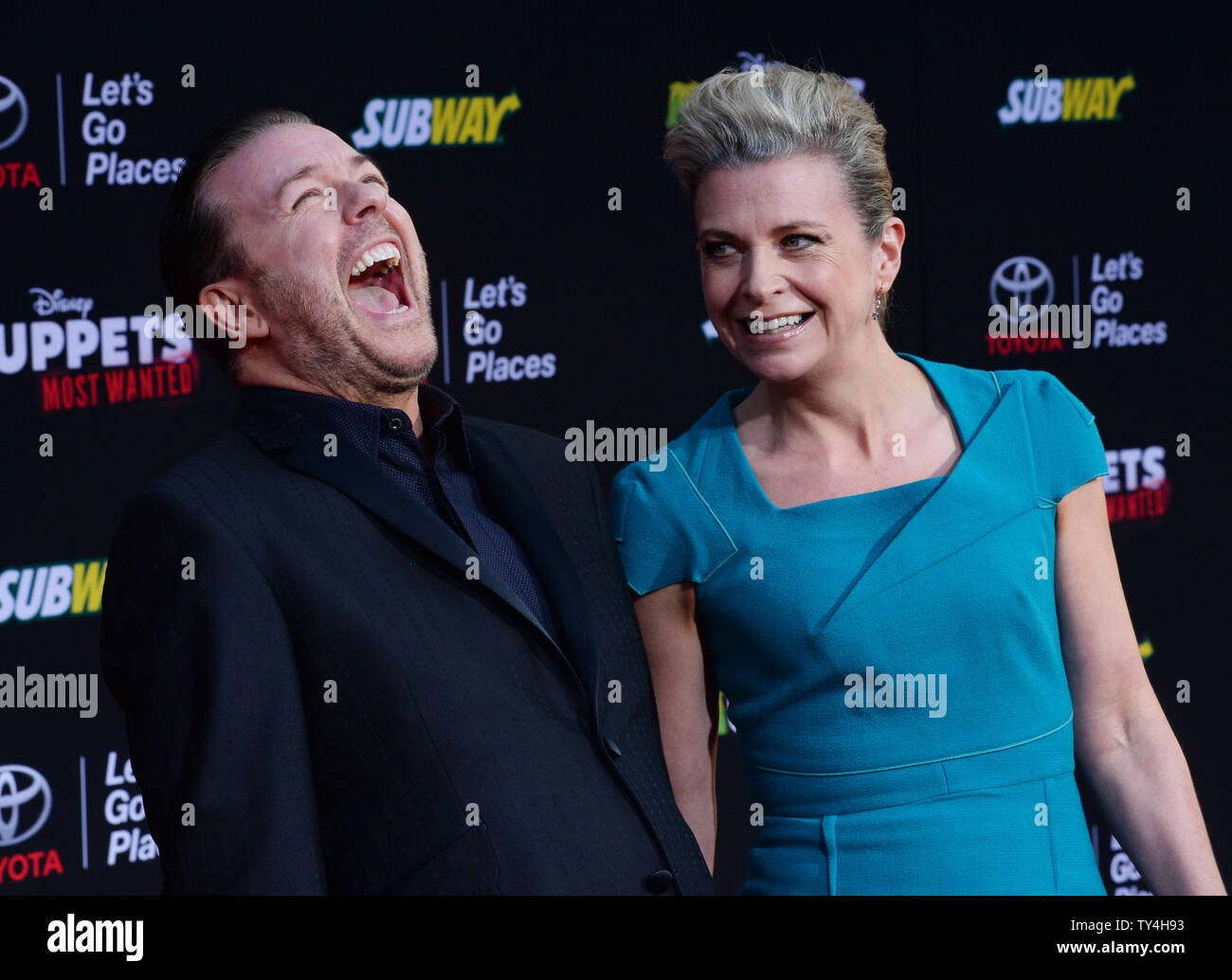 Cast member Ricky Gervais and his longterm partner, author Jane Fallon ...