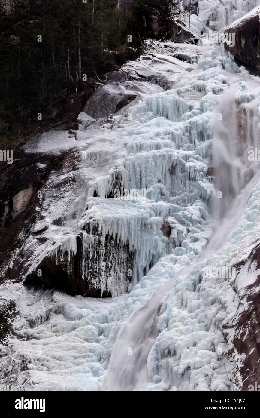 Beautiful, colorful frozen waterfall.Stunning winter scene. Awesome ...