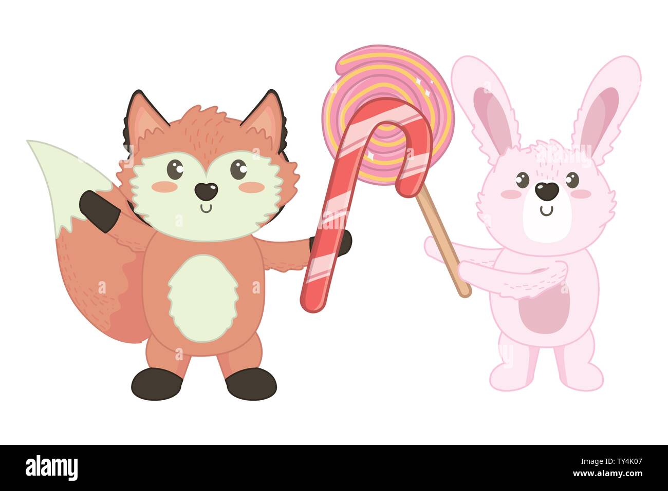 Fox anda rabbit cartoon with sweet food design, Animal cute zoo life ...