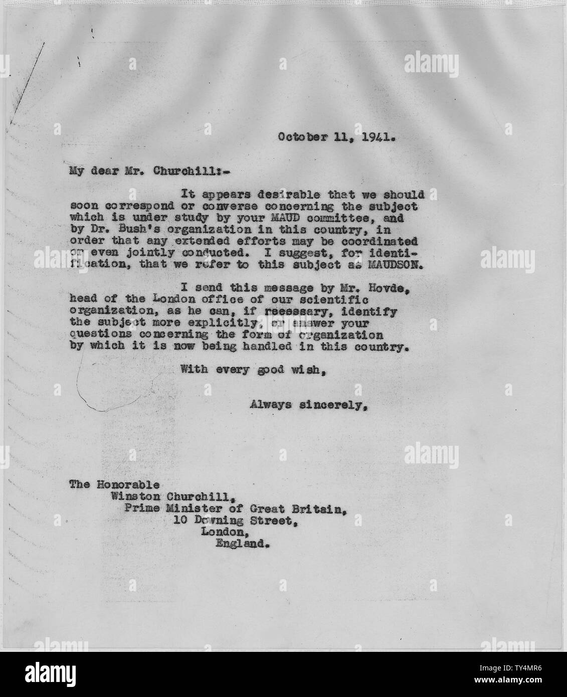 Franklin D. Roosevelt to Winston Churchill Stock Photo - Alamy