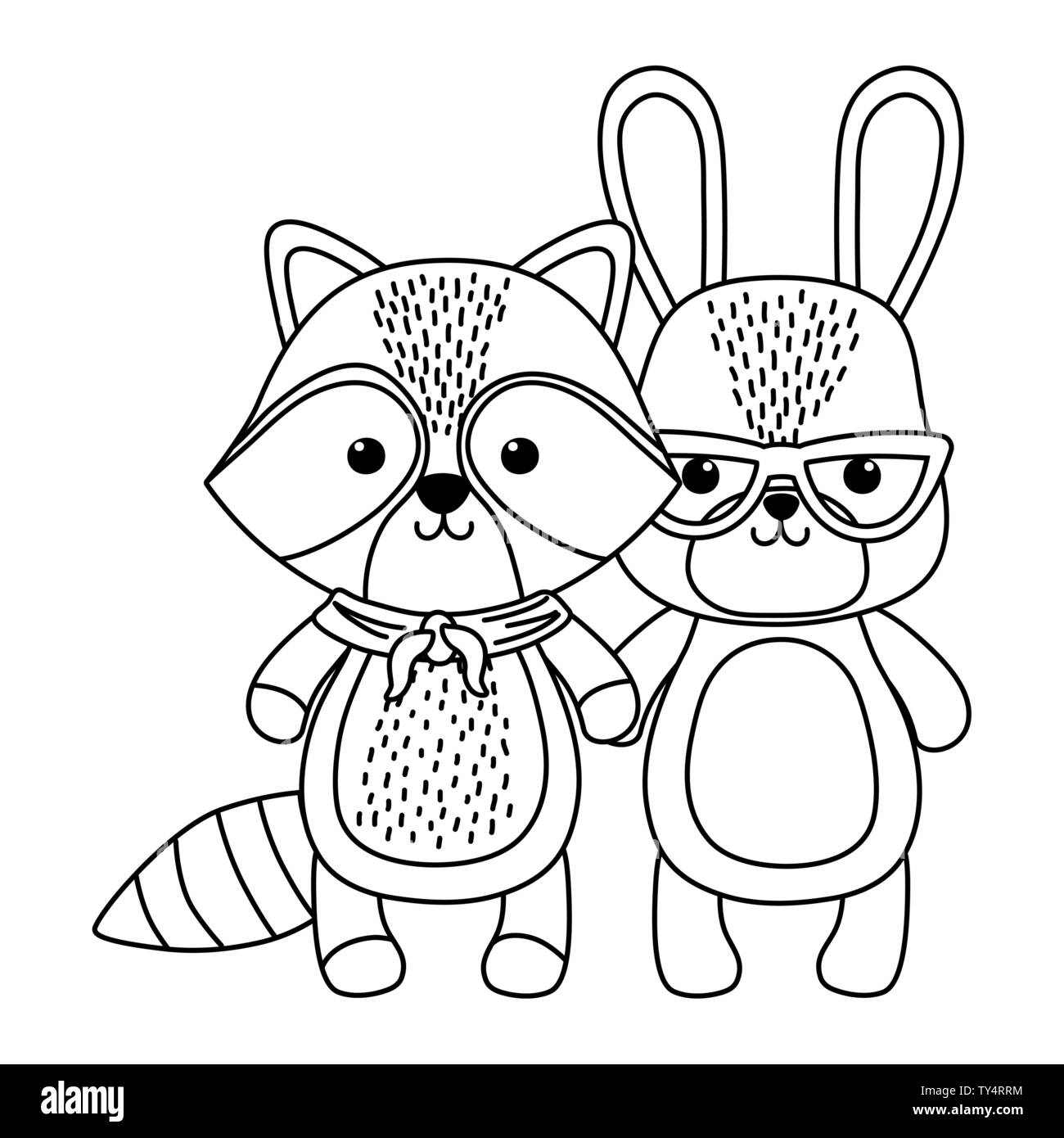 Raccoon and rabbit cartoon design, Animal cute zoo life nature and ...