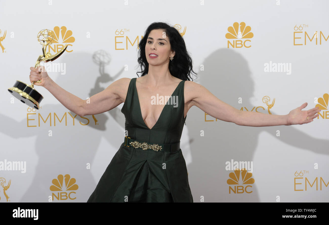 Sarah Silverman holds the Emmy she won for outstanding writing at the ...