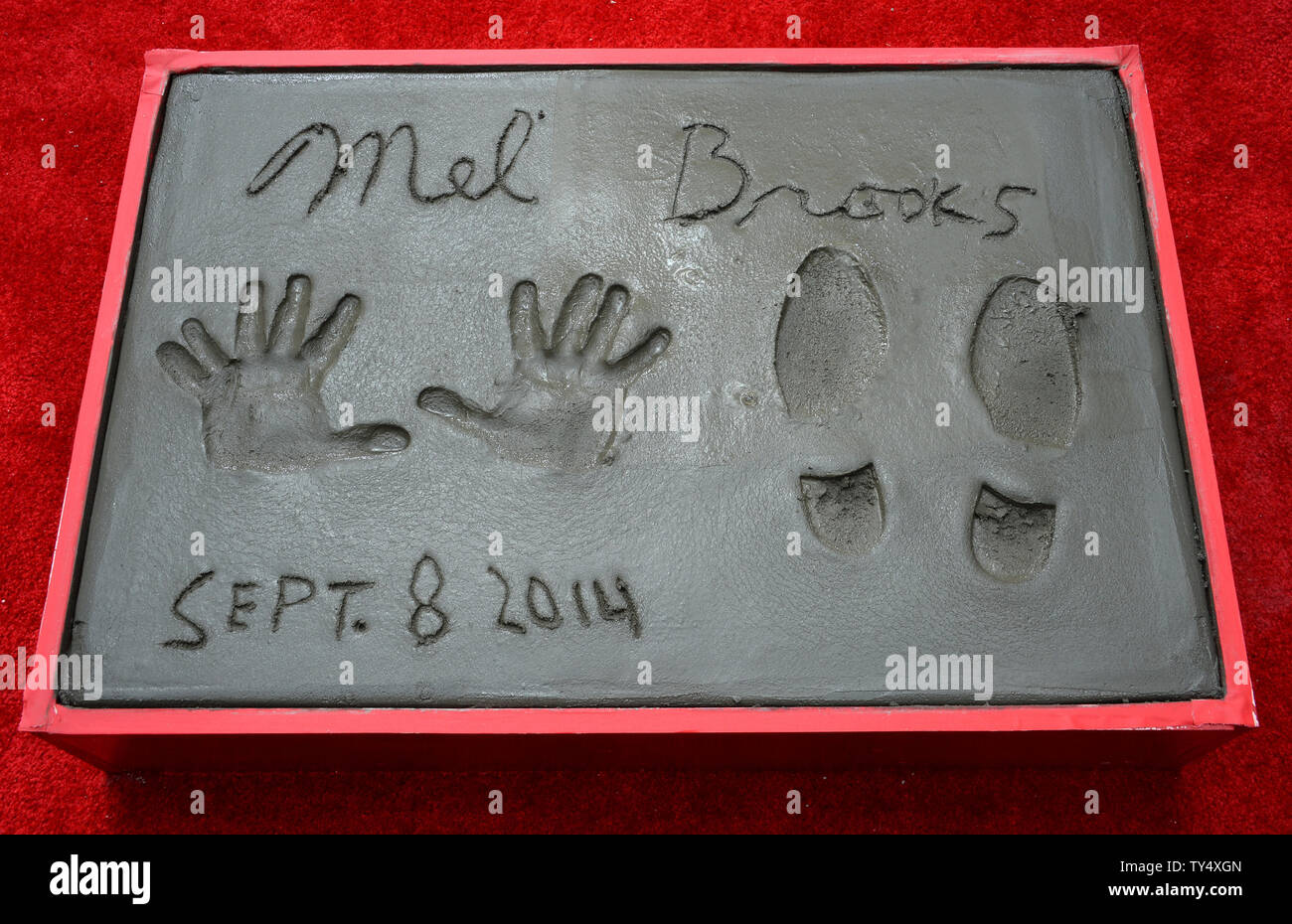 Actor and director Mel Brooks' hands & footprints are on display ...