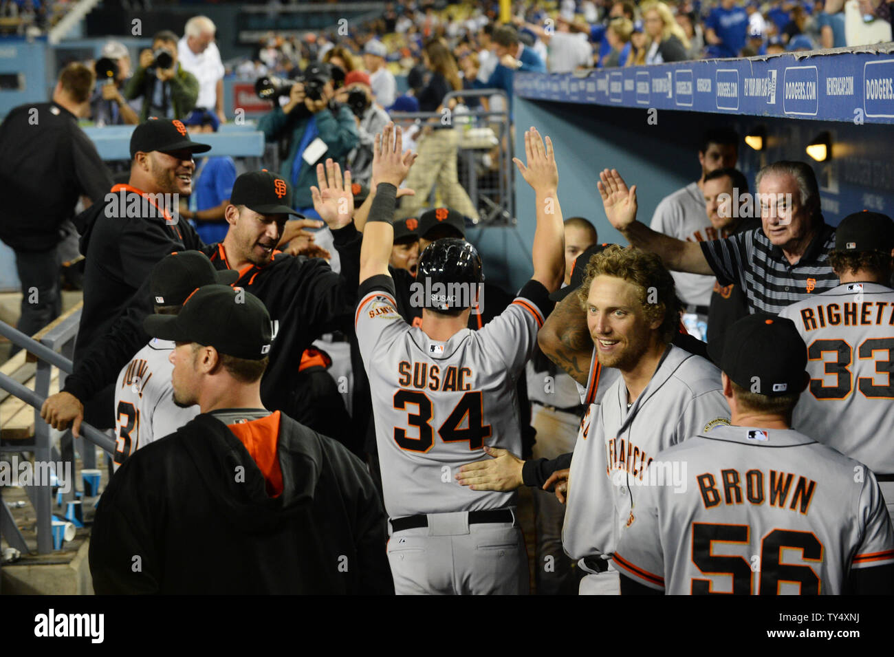 San Francisco Giants Andrew Susac celebrates with his teammates in the ...