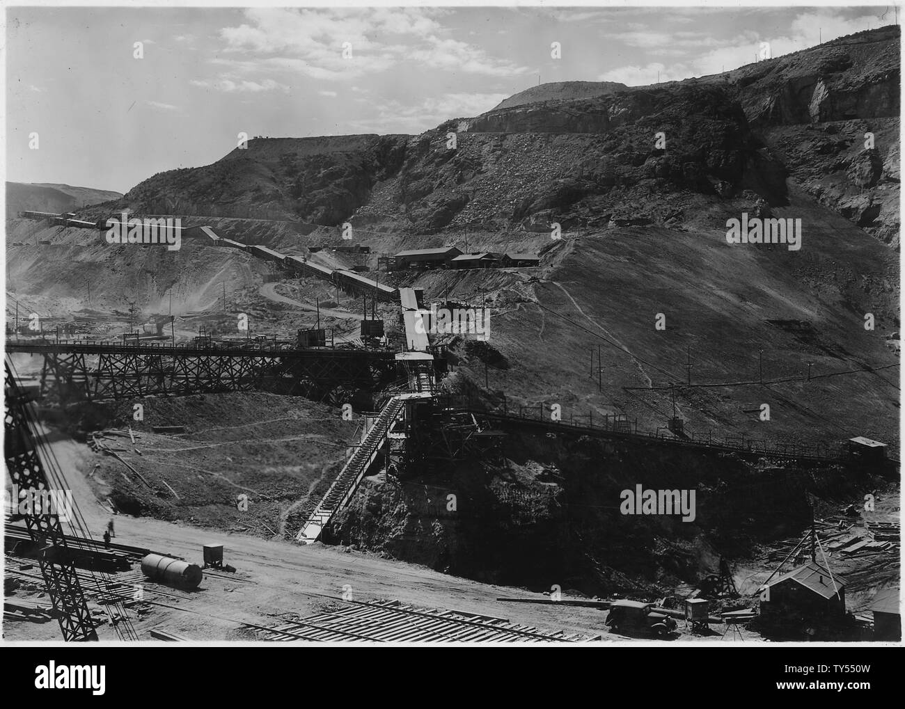 General view of belt system used in disposal of excavated spoil. Two ...