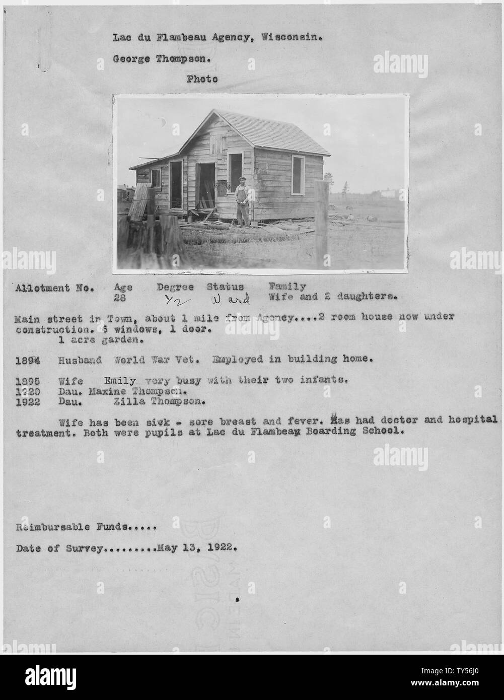 George Thompson; Scope and content: Description of Allotment for George ...
