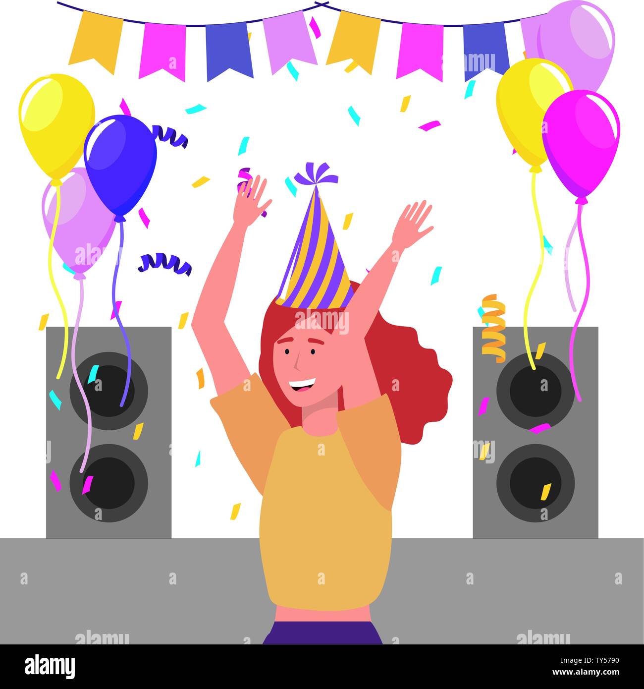 Woman cartoon in a party design, happy birthday celebration decoration ...