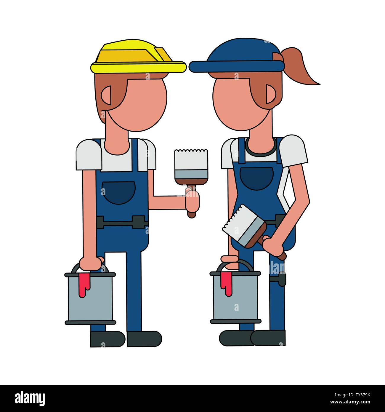 Construction workers with tools cartoons faceless Stock Vector Image ...