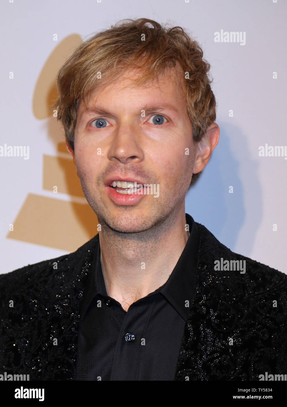 Beck arrives on the red carpet before the annual Clive Davis Pre-Grammy ...