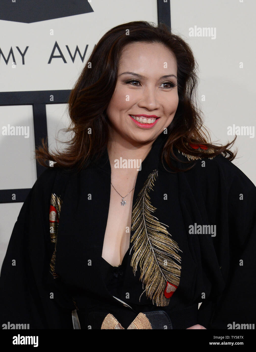 Meg Okura arrives for the 57th Grammy Awards at Staples Center in Los ...