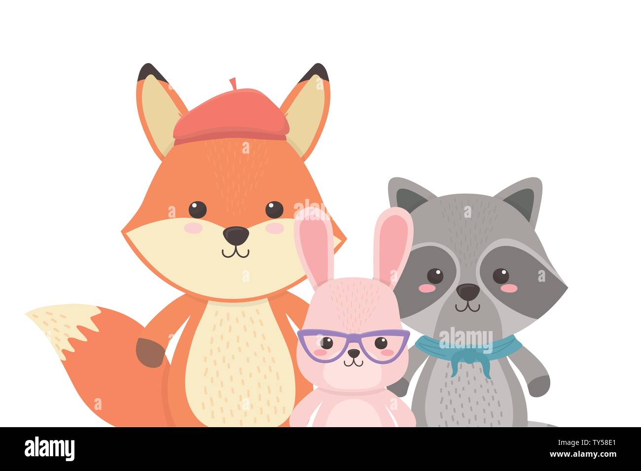 Fox raccoon and rabbit cartoon design, Animal cute zoo life nature and ...