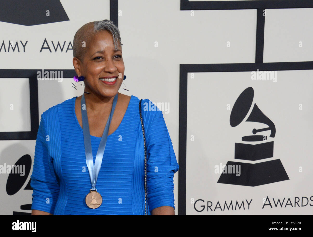 Jazz vocalist Rene Marie arrives for the 57th Grammy Awards at Staples ...