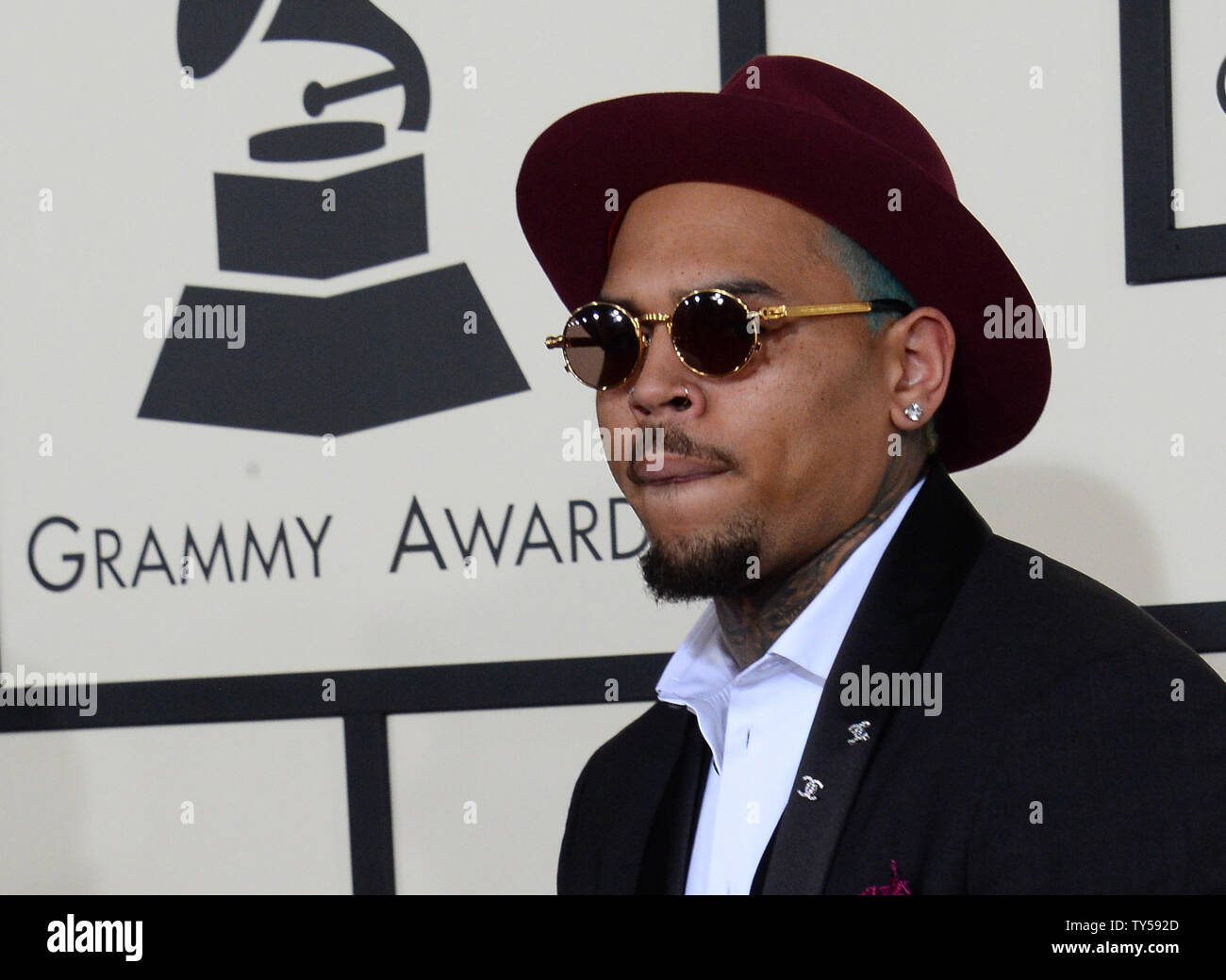Singer Chris Brown arrives for the 57th Grammy Awards at Staples Center ...