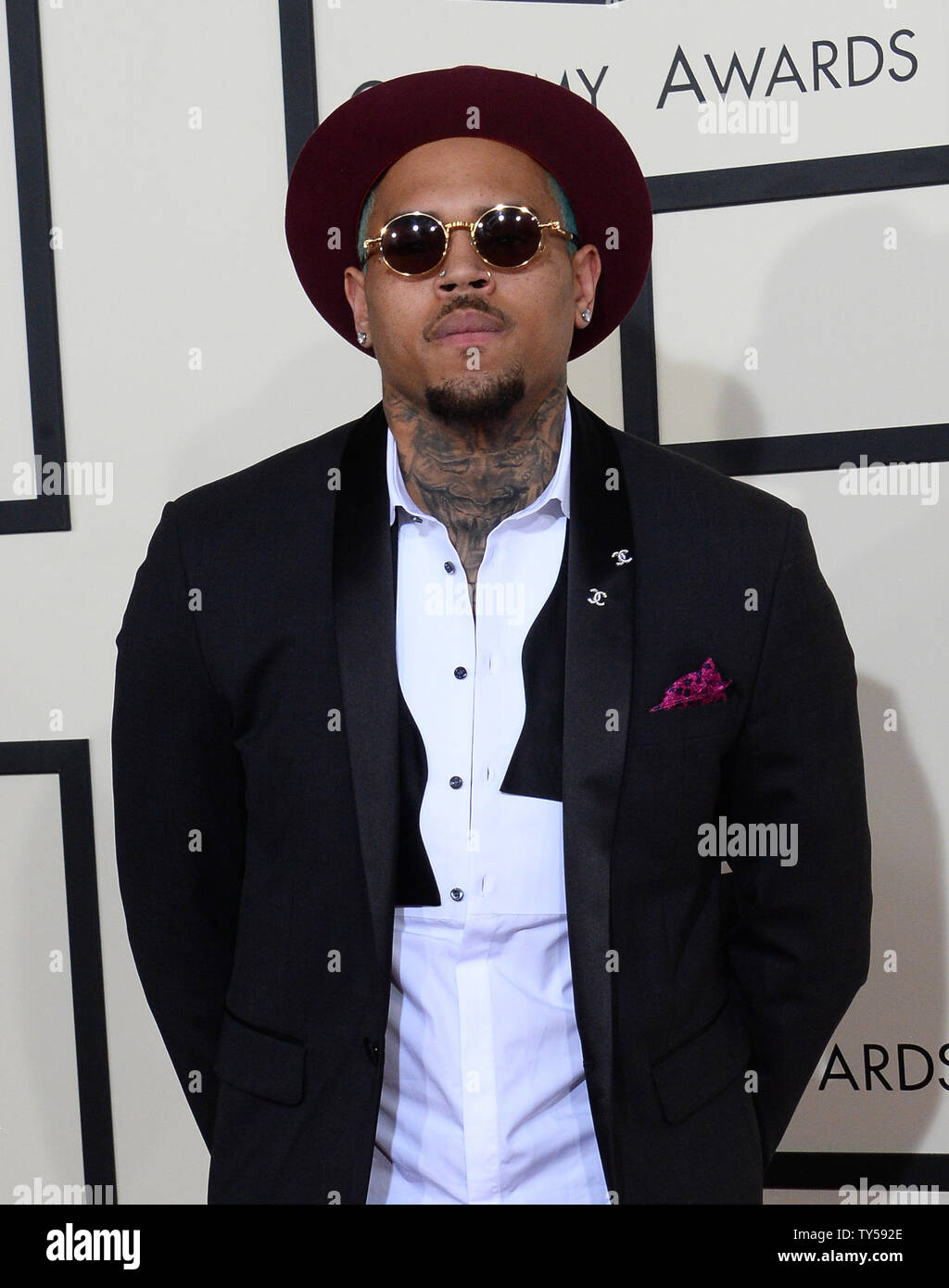 Singer Chris Brown arrives for the 57th Grammy Awards at Staples Center ...