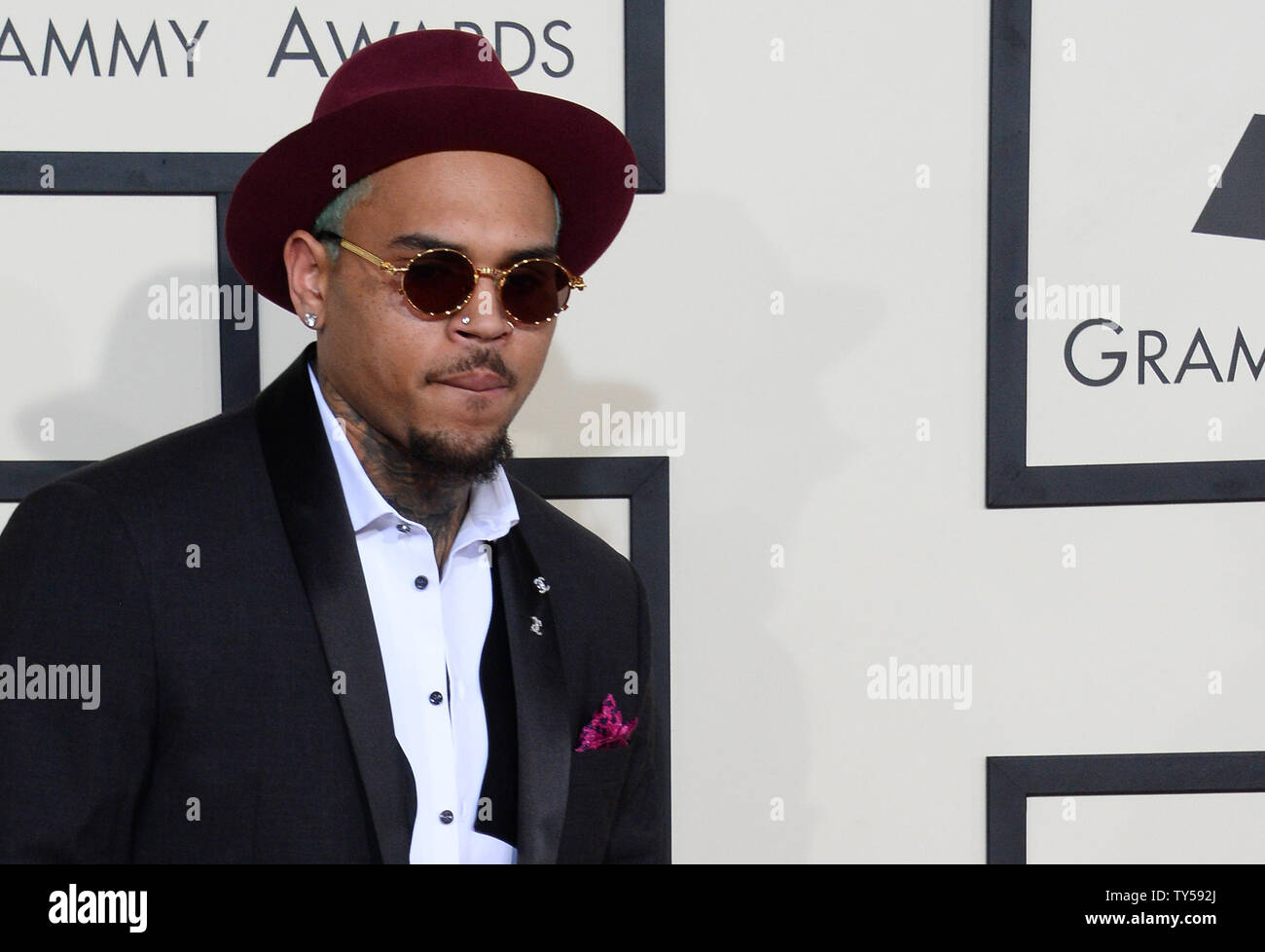 Singer Chris Brown arrives for the 57th Grammy Awards at Staples Center ...