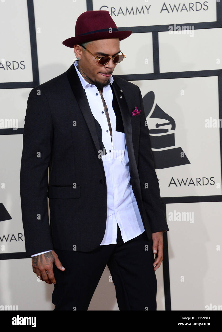 Singer Chris Brown arrives for the 57th Grammy Awards at Staples Center ...