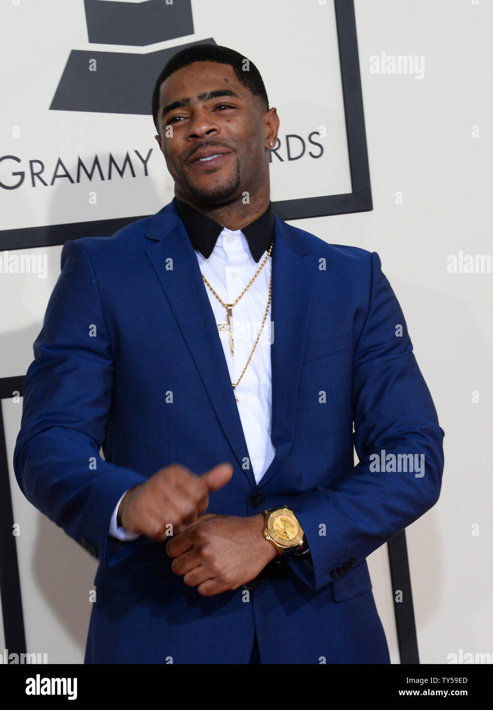 NFL player Malcolm Butler arrives for the 57th Grammy Awards at Staples ...