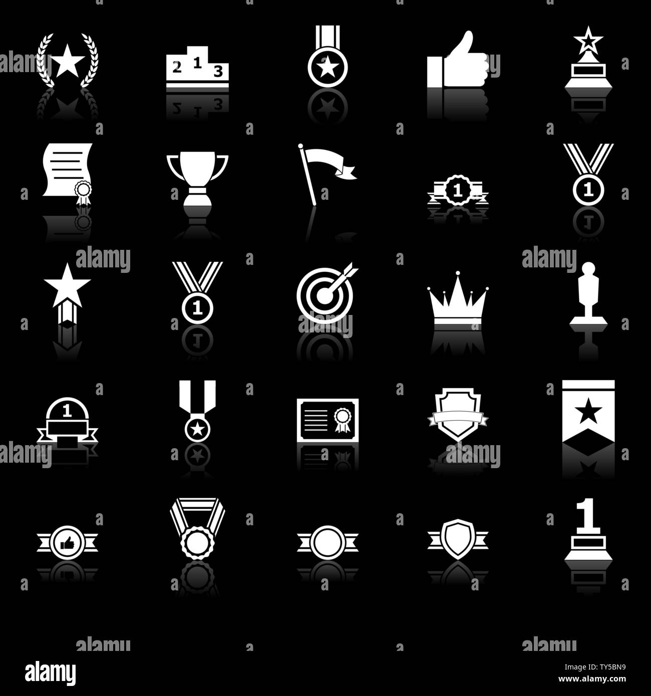 Victory icons with reflect on black background, stock vector Stock ...