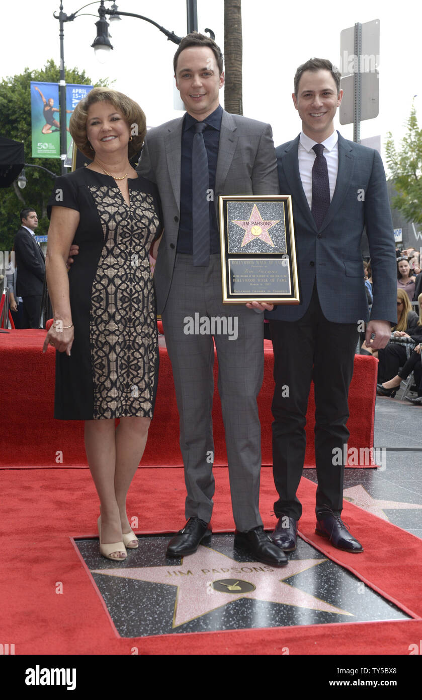 Jim Parsons (C) with mother Judy Parsons (L) and Todd Spiewak (R) pose ...