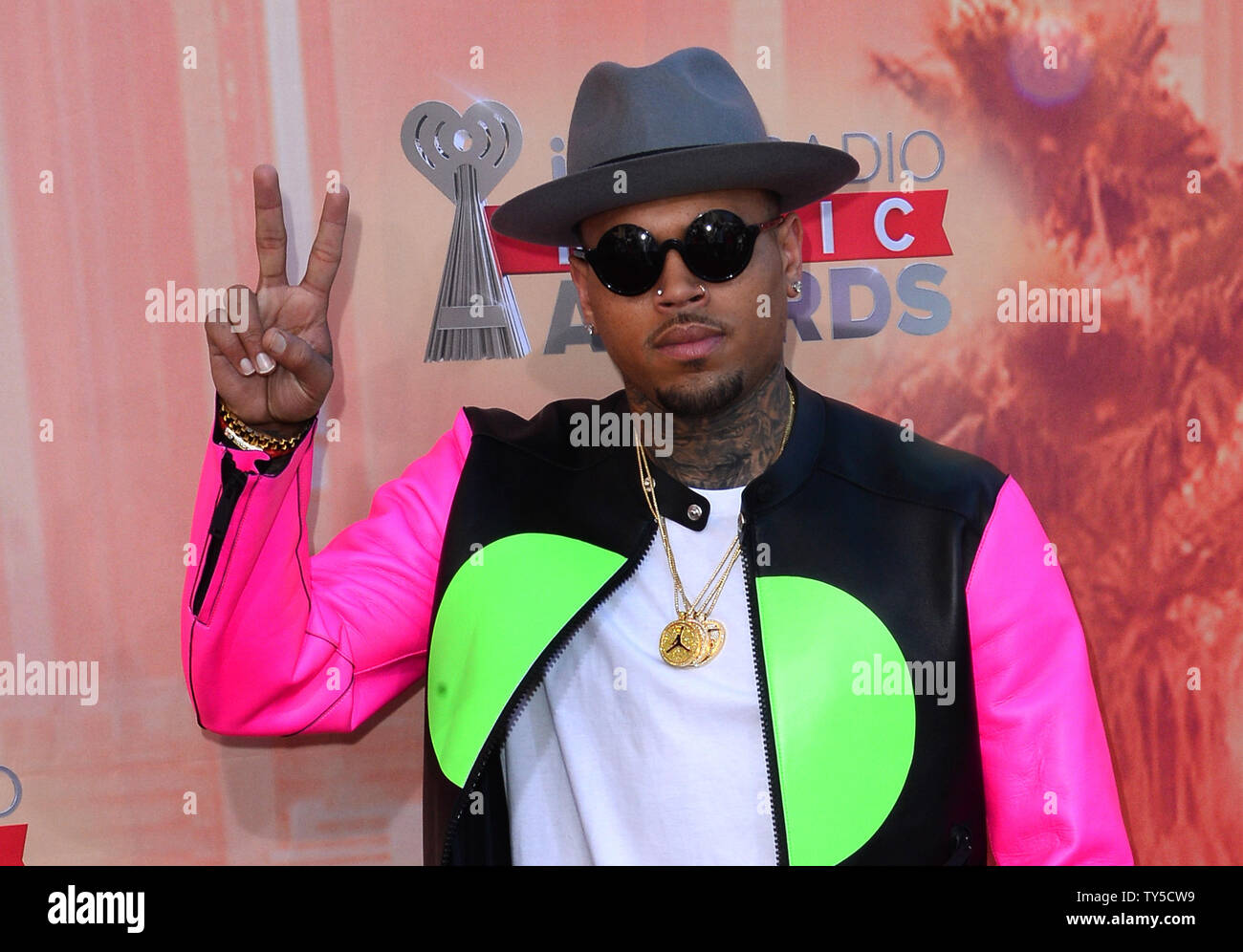 Musician Chris Brown attends the iHeartRadio Music Awards at the Shrine ...