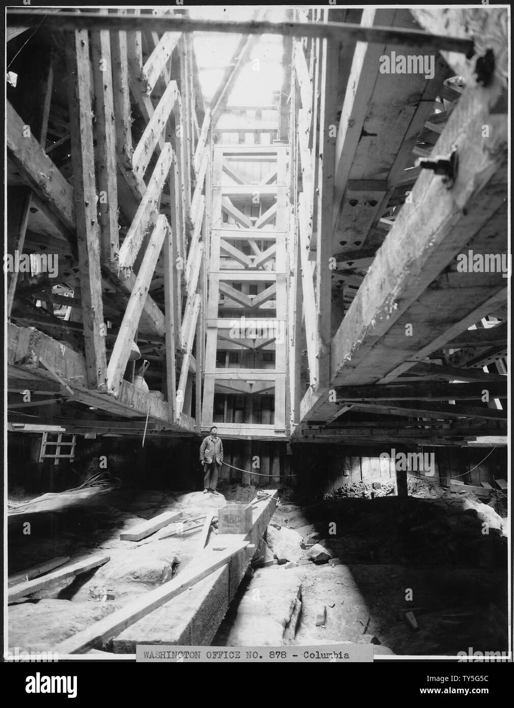 Heavy timber bracing which spans the special box type steel structure ...