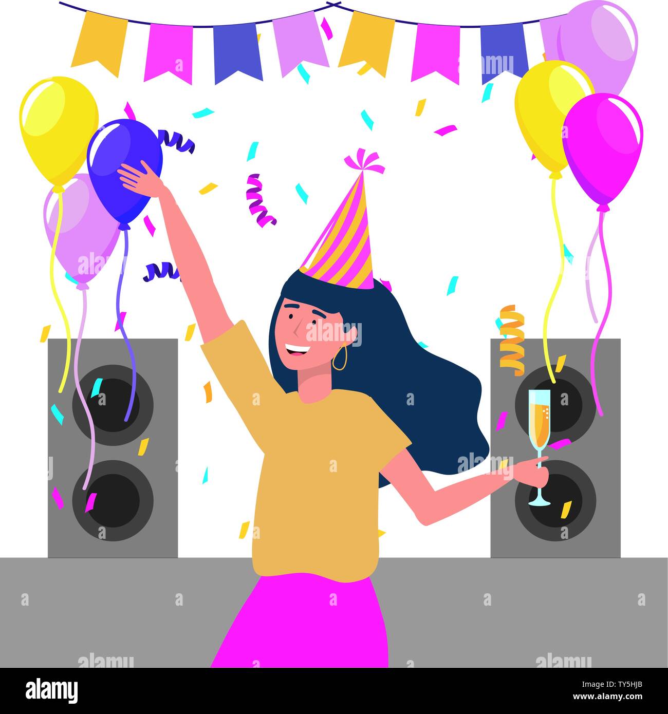 Woman cartoon in a party design, happy birthday celebration decoration ...
