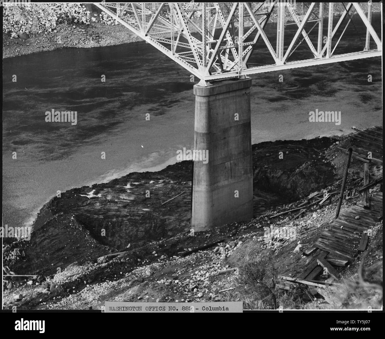 Highway bridge pier No. 2 showing ground leveled to elevation 942 ...