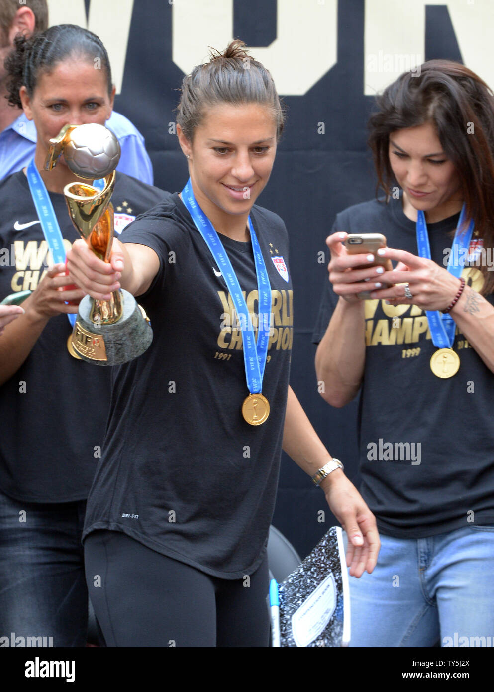 The United States of America women's soccer team lead by Carli Lloyd ...