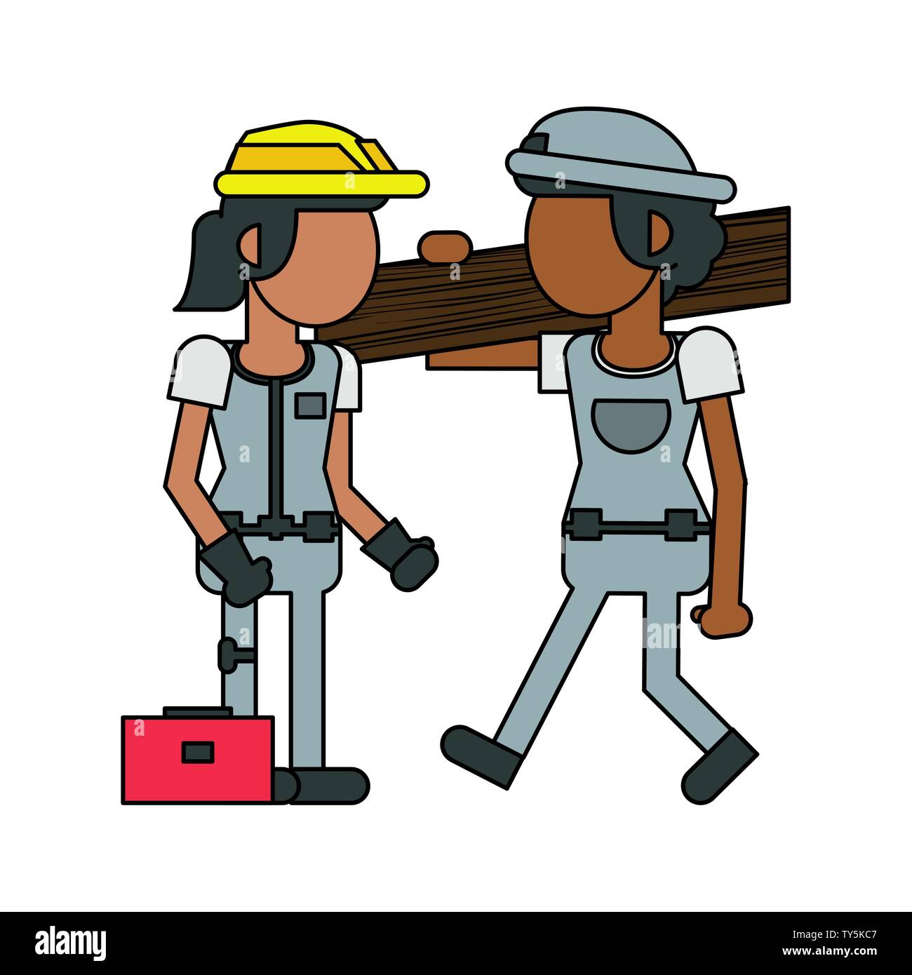 Construction workers with tools cartoons faceless Stock Vector Image ...