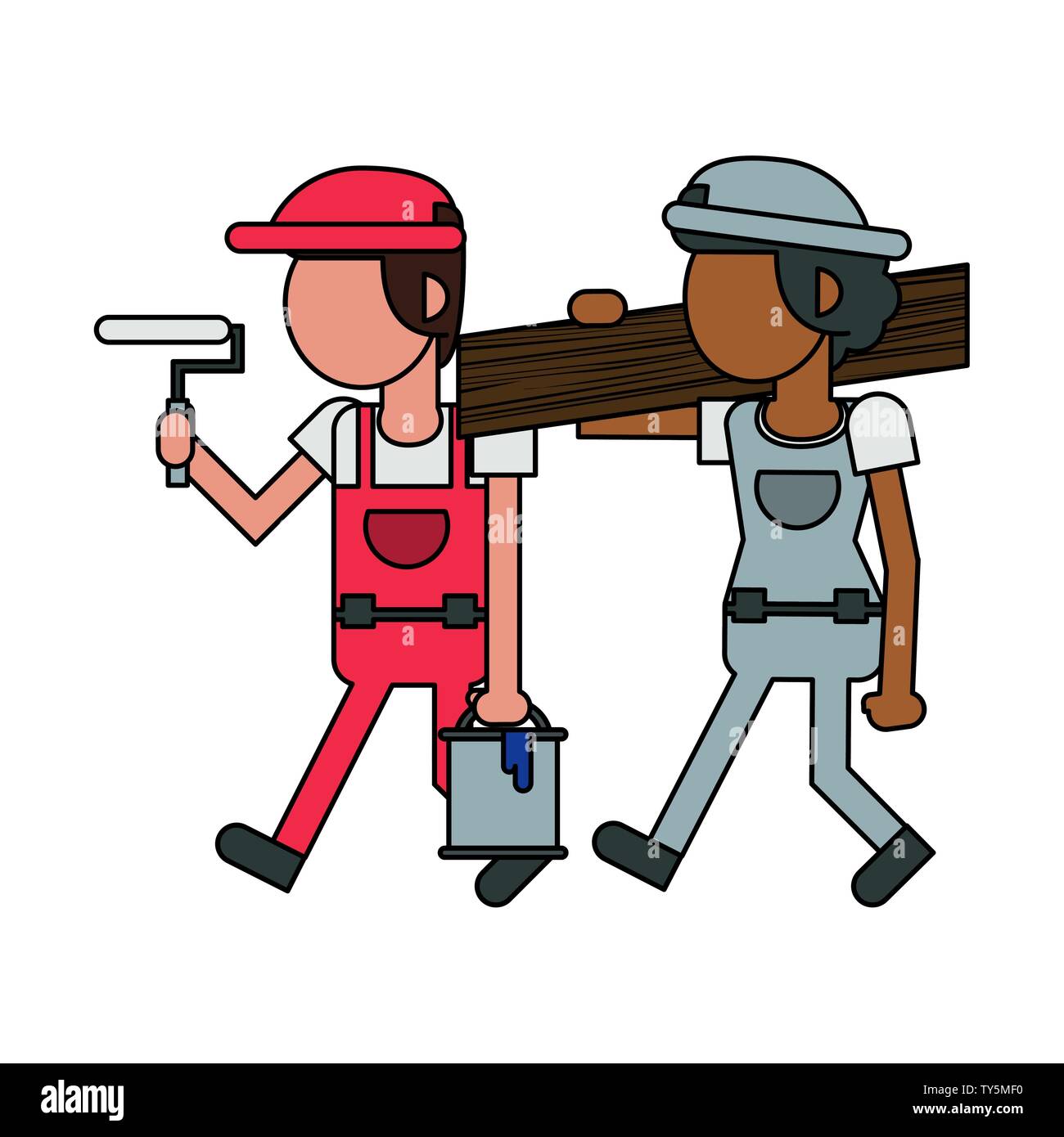 Construction workers with tools cartoons faceless Stock Vector Image ...