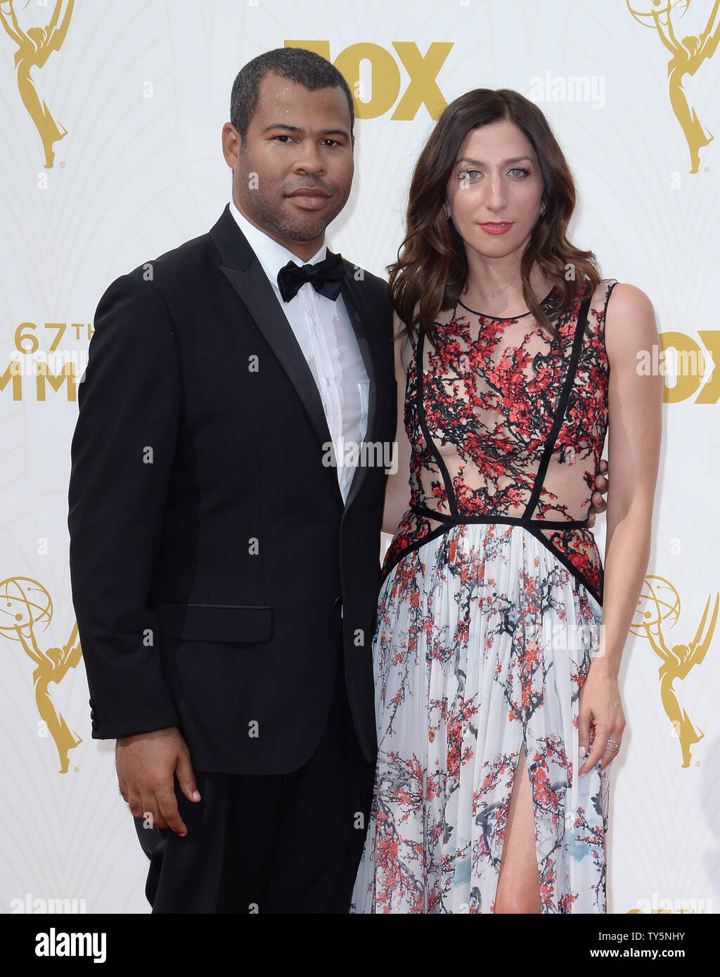 Actors Jordan Peele (L) and Chelsea Peretti arrive at the 67th ...