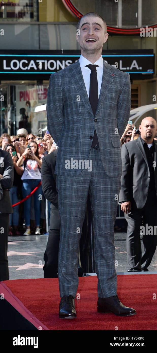 English actor Daniel Radcliffe reacts to comments during an unveiling ...