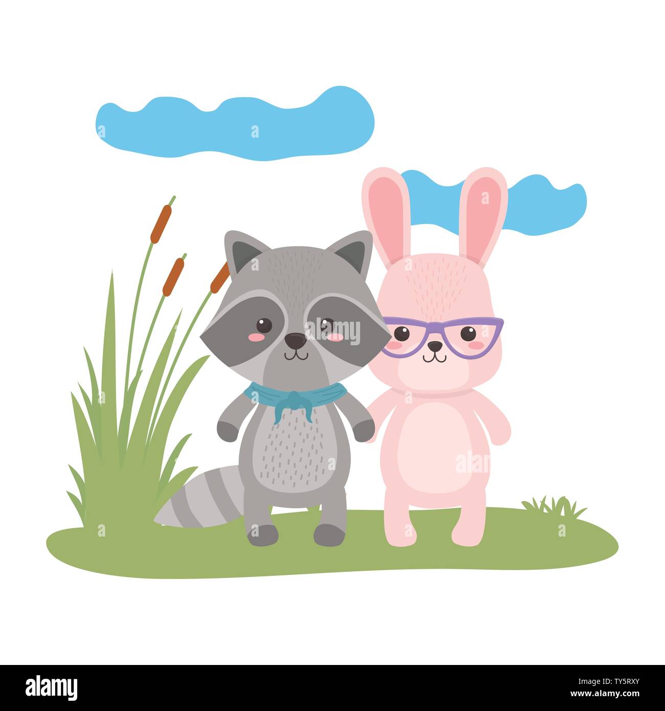 Rabbit and raccoon cartoon design, Animal cute zoo life nature and ...