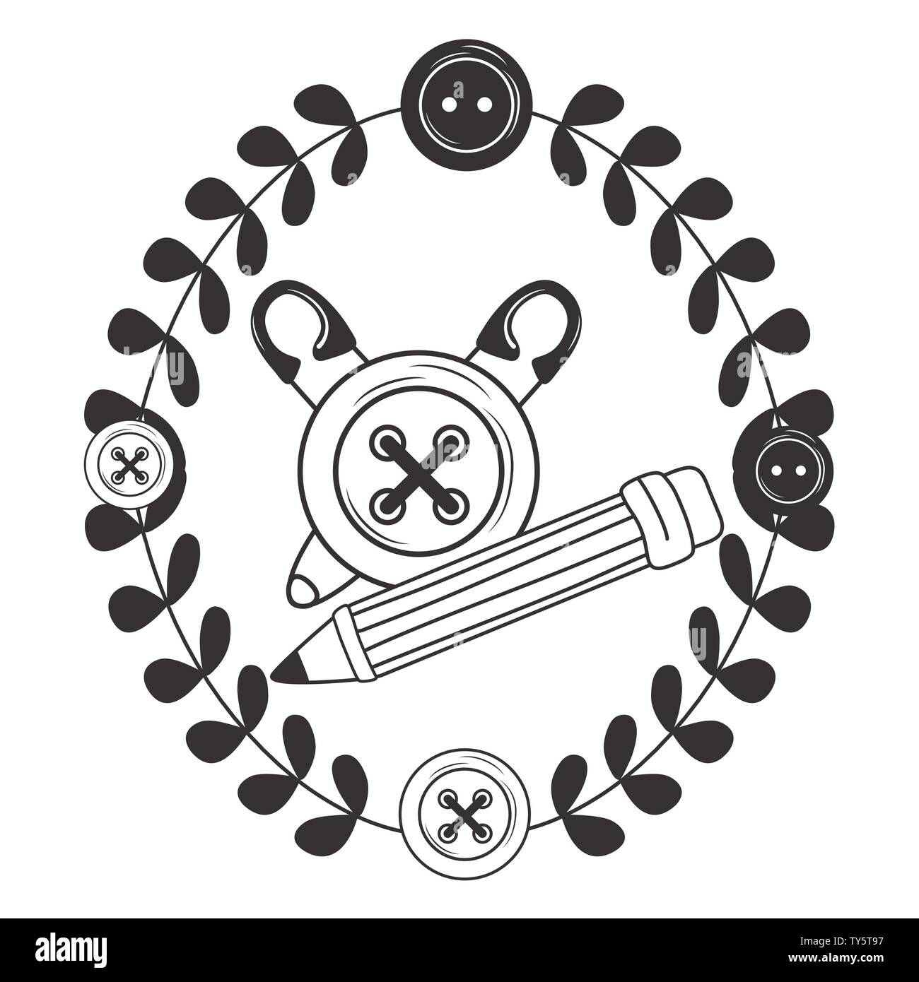 Button pencil and pin design, Tailor shop fashion textile workshop ...