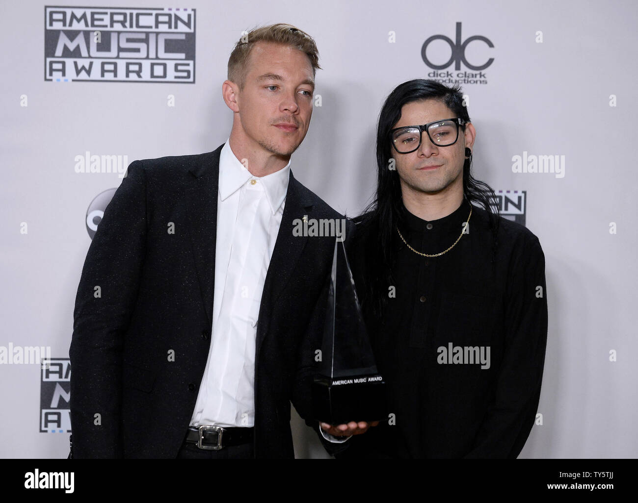 From left, recording artists Diplo and Skrillex of Jack U, winners of ...