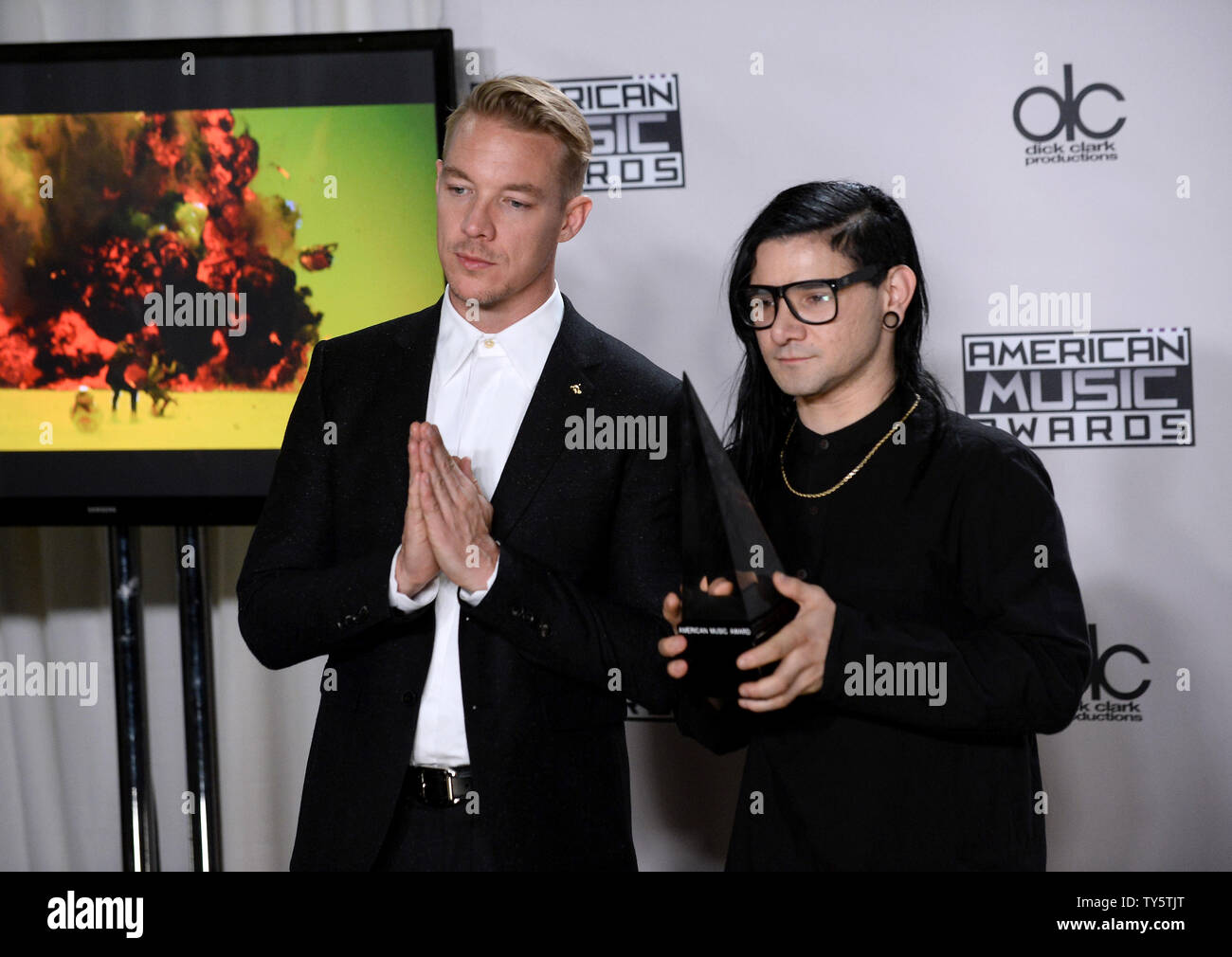 From left, recording artists Diplo and Skrillex of Jack U, winners of ...
