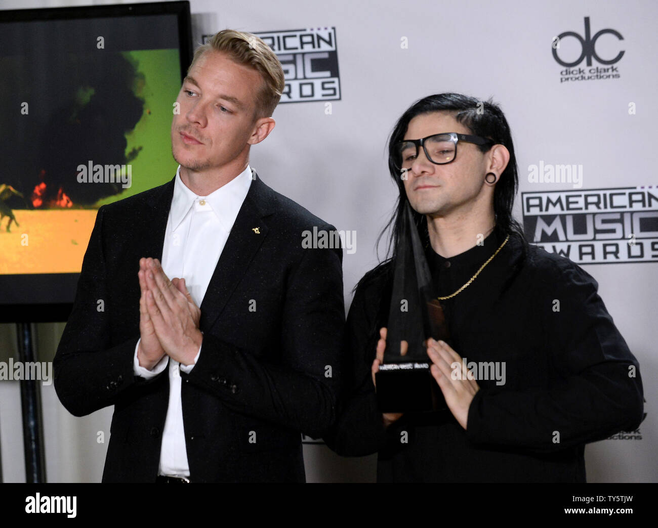 From left, recording artists Diplo and Skrillex of Jack U, winners of ...