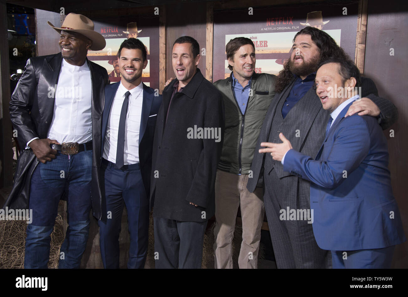Cast members (L-R) Terry Crews, Taylor Lautner, Adam Sandler, Luke ...