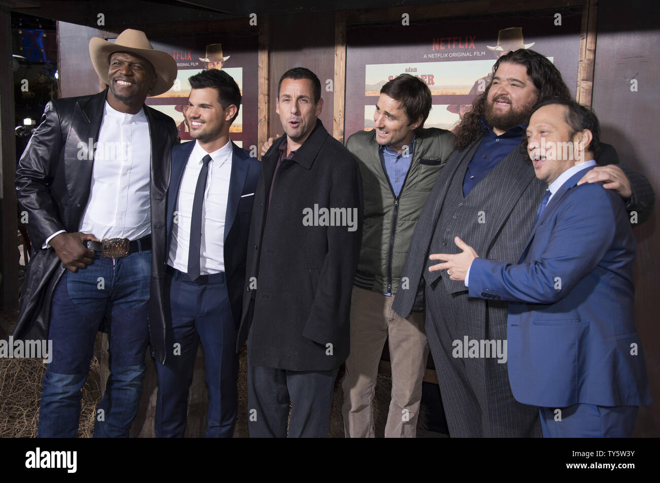 Cast members (L-R) Terry Crews, Taylor Lautner, Adam Sandler, Luke ...