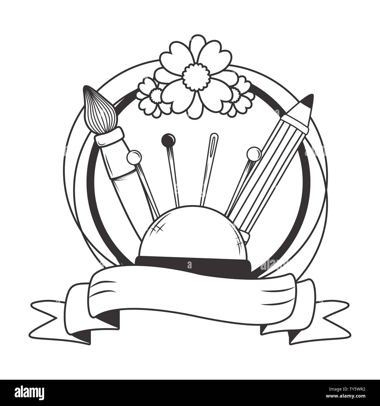 Paint brush pencil and needle design, Tailor shop fashion textile ...