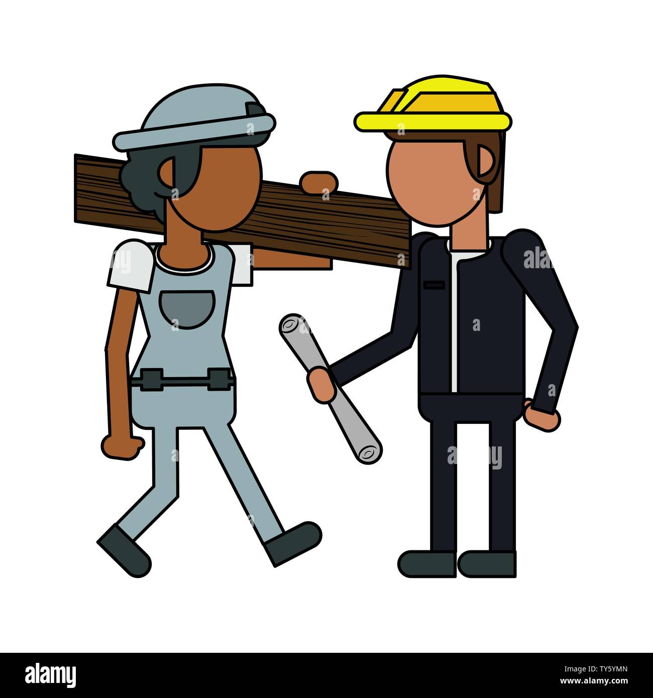 Construction workers with tools cartoons faceless Stock Vector Image ...