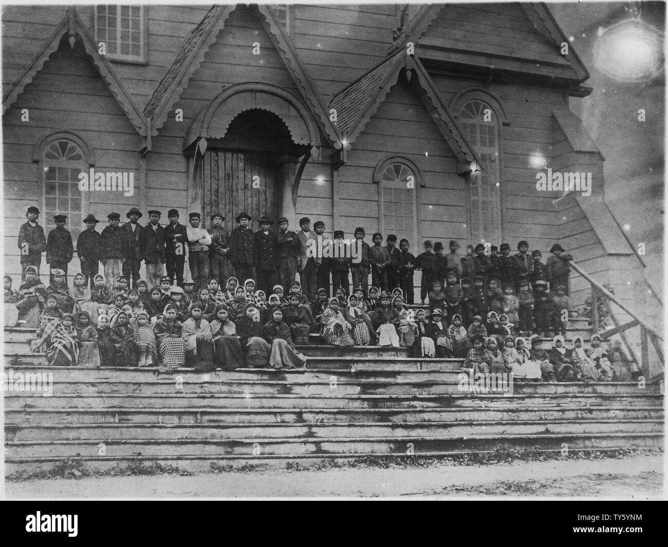 Indian children on steps of church in Metlakahtla, B.C Stock Photo - Alamy