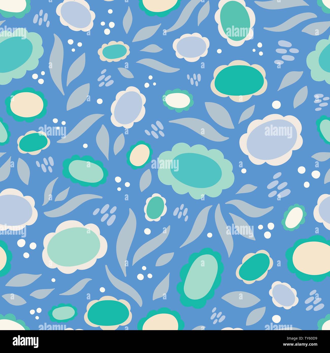 Colourful seamless repeat pattern of stylized flowers and leaves. A ...