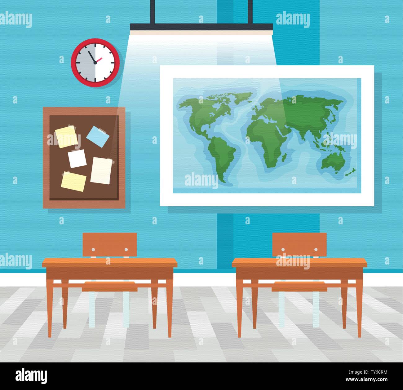 classroom with global map and note board with desks Stock Vector Image ...