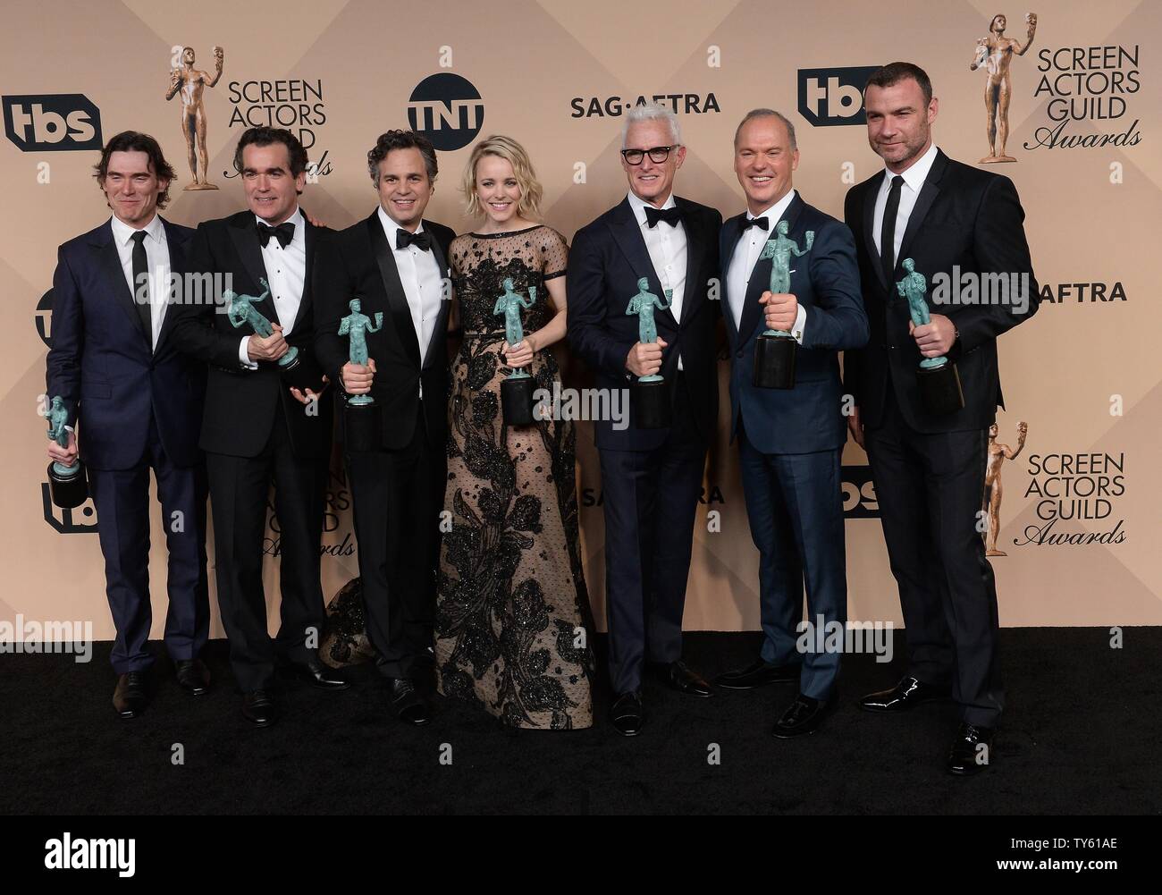 From left, actors Billy Crudup, Brian d'Arcy James, Mark Ruffalo ...