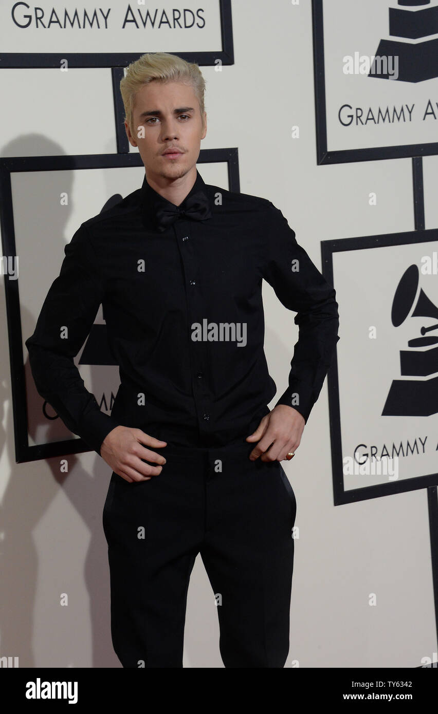 Justin Bieber arrives for the 58th annual Grammy Awards held at Staples ...