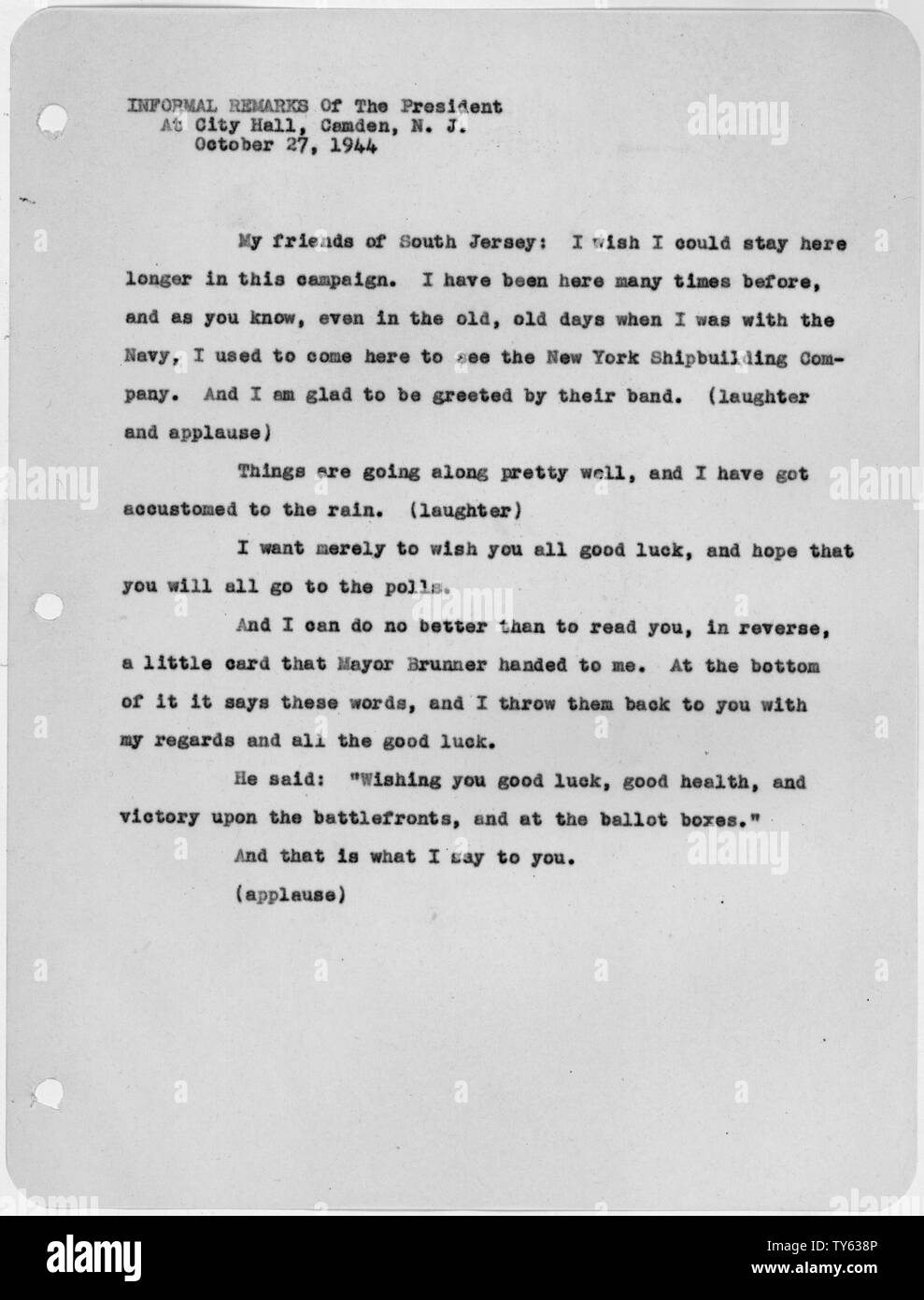 Informal Remarks Ar City Hall, Camden, NJ Stock Photo - Alamy