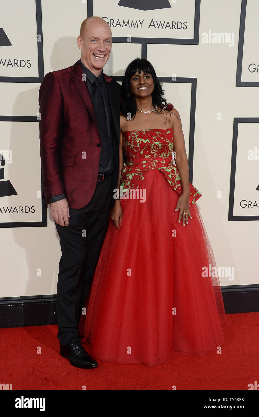 Wouter Kellerman, left, and guest arrive for the 58th annual Grammy ...