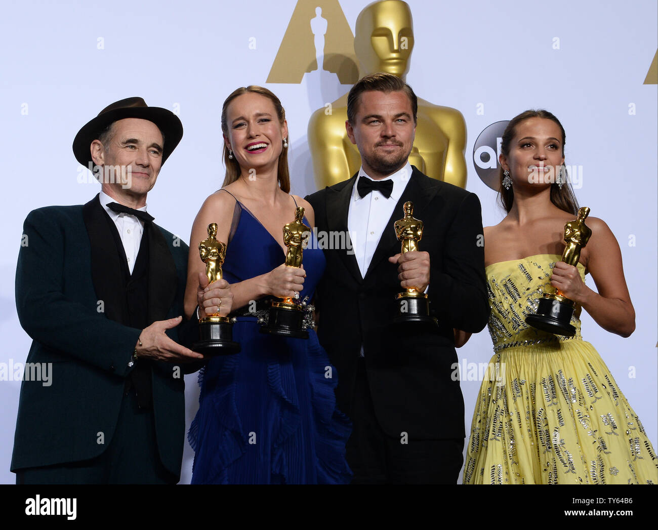 (L-R) Actors Mark Rylance, Brie Larson, Leonardo DiCaprio and Alicia ...