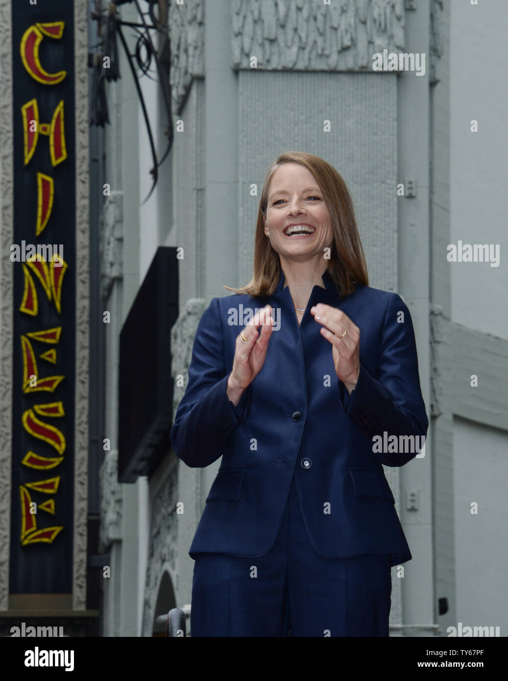Actress Jodie Foster reacts to comments during an unveiling ceremony ...